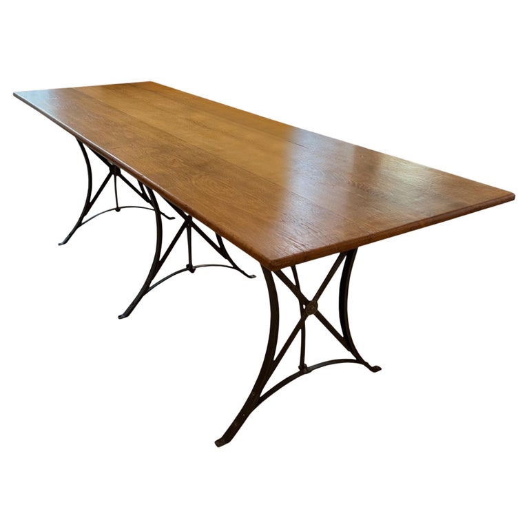 Early 20th Century French Metal and Oak Dining Table For Sale at 1stDibs