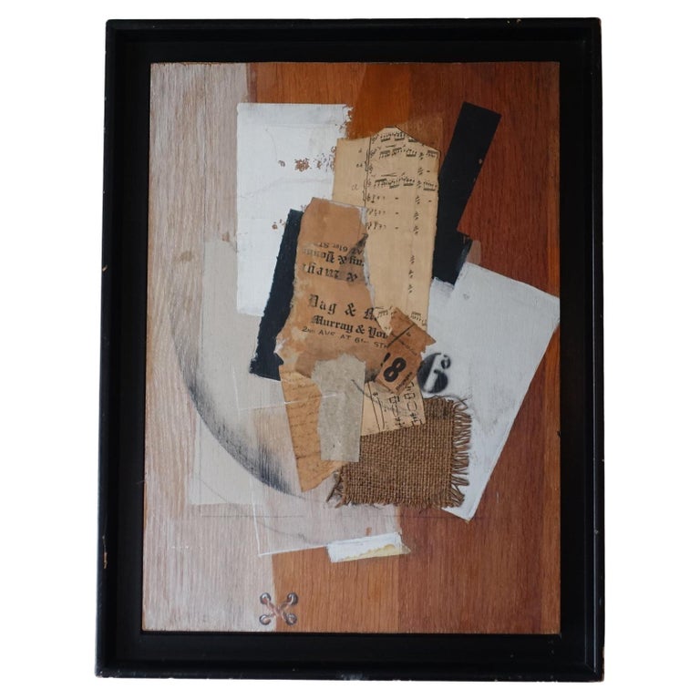 Early 20th Century French Mixed Media Collage on Wood For Sale at 1stDibs
