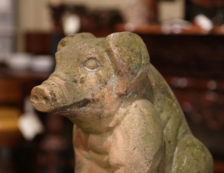 Early 20th Century French Outdoor Patinated Stone Pig Sculpture at 1stDibs