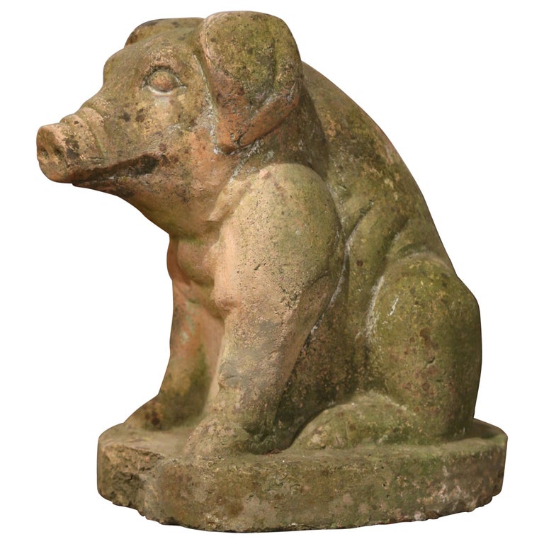 Early 20th Century French Outdoor Patinated Stone Pig Sculpture at 1stDibs