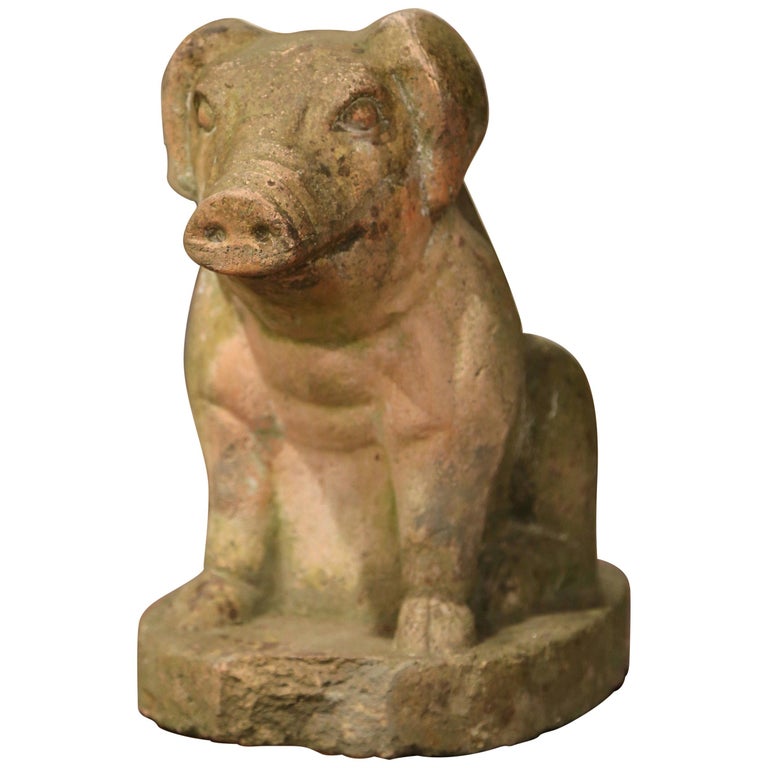 Early 20th Century French Outdoor Patinated Stone Pig Sculpture at 1stDibs