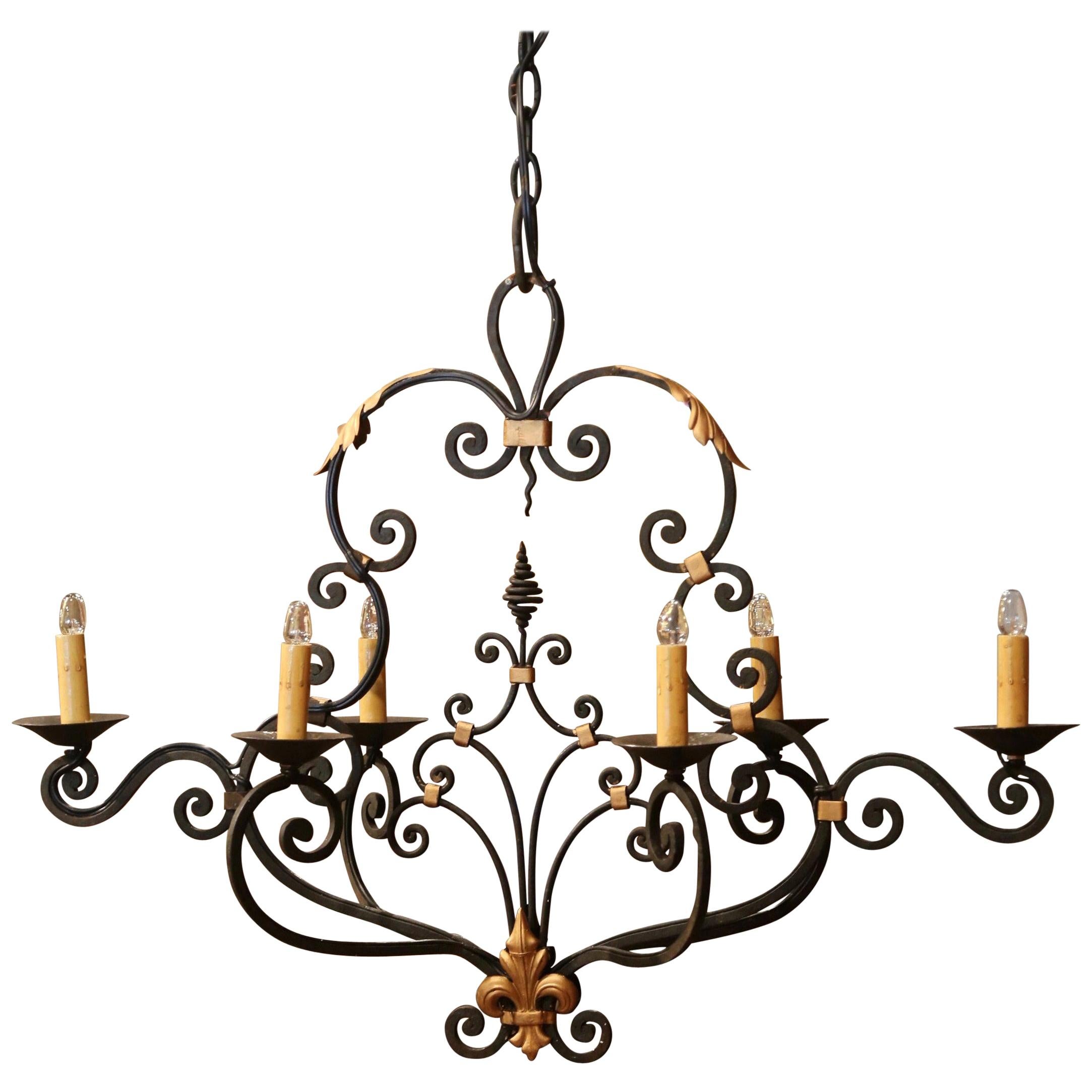 Early 20th Century French Painted and Gilt Iron Chandelier with Fleur ...