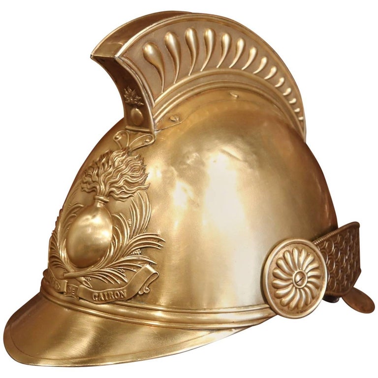 Early 20th Century French Patinated Brass and Leather Fireman Helmet ...