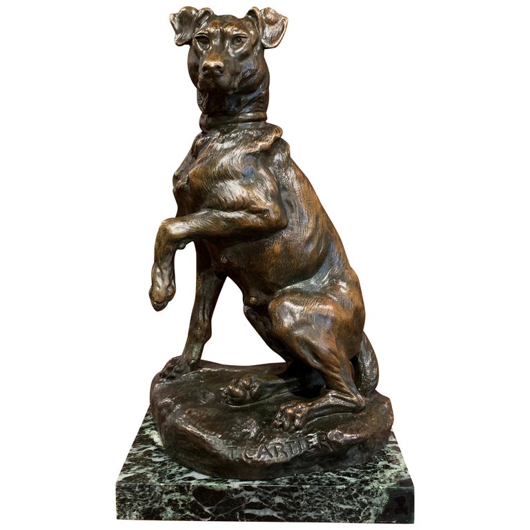 Early 20th Century French Patinated Bronze Hunt Dog Sculpture Signed T ...