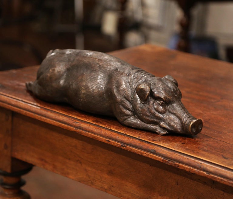 Early 20th Century French Patinated Bronze Pig Sculpture at 1stDibs