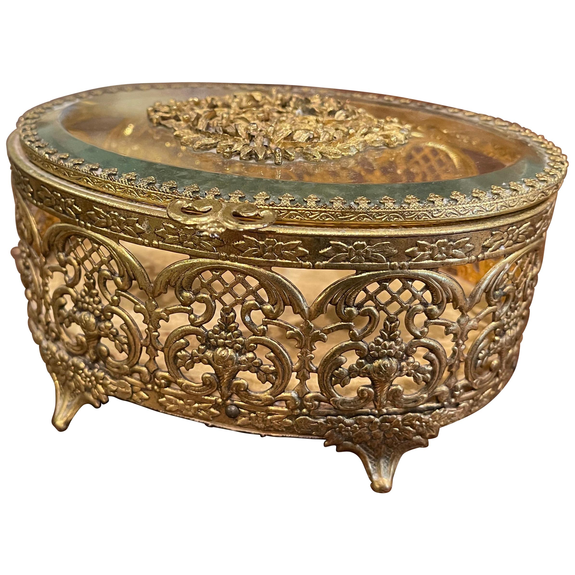 Italian Beveled Glass and Gilt Brass Box For Sale at 1stDibs