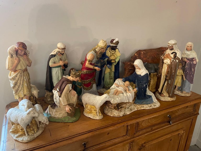 Early 20th century French Plaster Nativity Scene Figurines signed ...