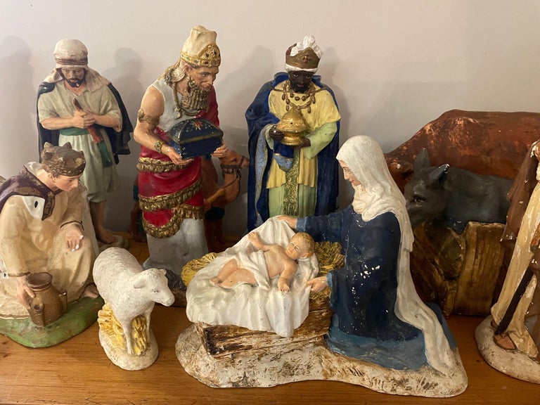 Early 20th century French Plaster Nativity Scene Figurines signed ...