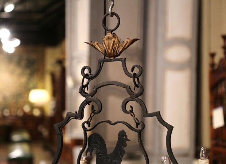 Early 20th Century French Six-Light Iron Chandelier with Center Rooster ...