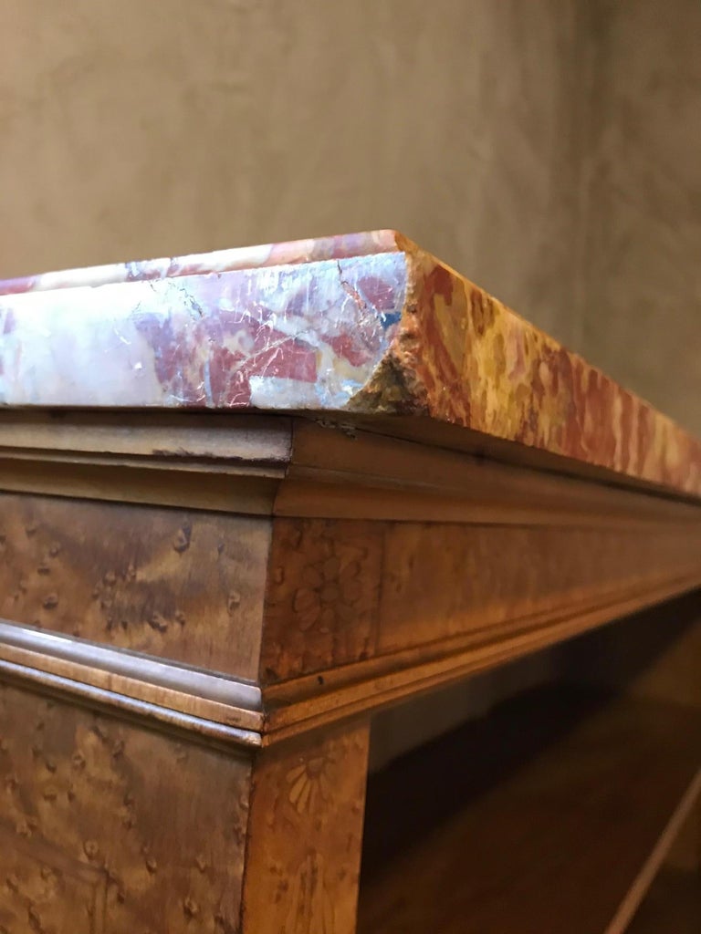 Early 20th Century French Sycamore Veneer and Marble Top Bibliotheque ...