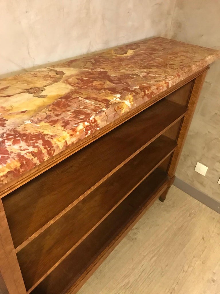 Early 20th Century French Sycamore Veneer and Marble Top Bibliotheque ...