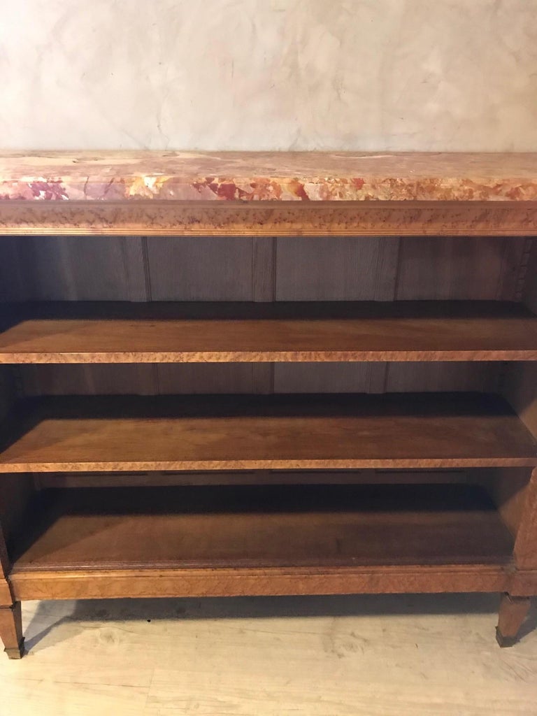 Early 20th Century French Sycamore Veneer and Marble Top Bibliotheque ...