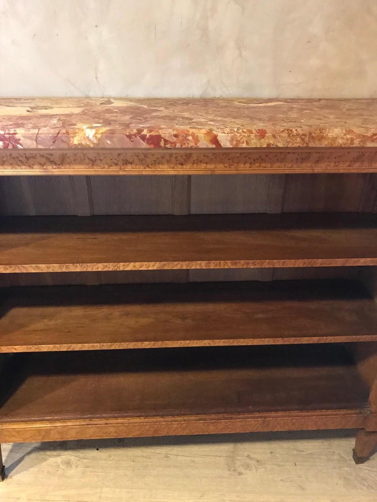 Early 20th Century French Sycamore Veneer and Marble Top Bibliotheque ...