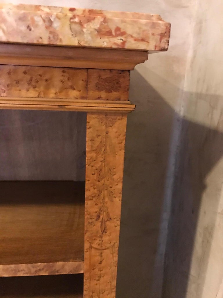 Early 20th Century French Sycamore Veneer and Marble Top Bibliotheque ...