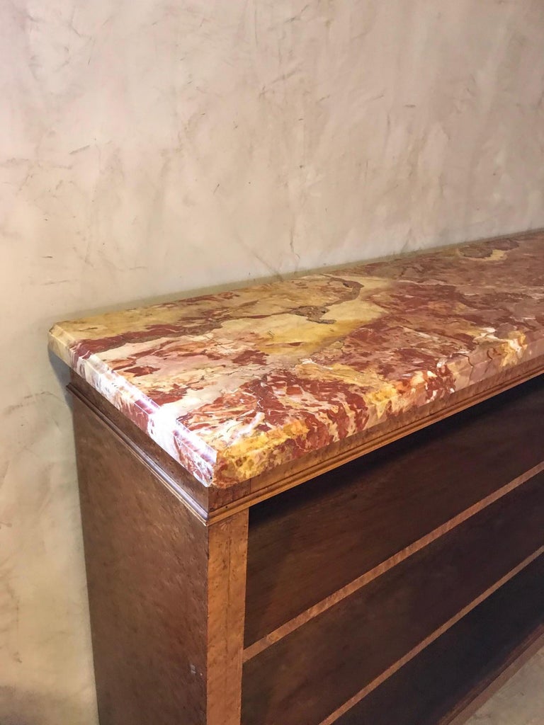 Early 20th Century French Sycamore Veneer and Marble Top Bibliotheque ...