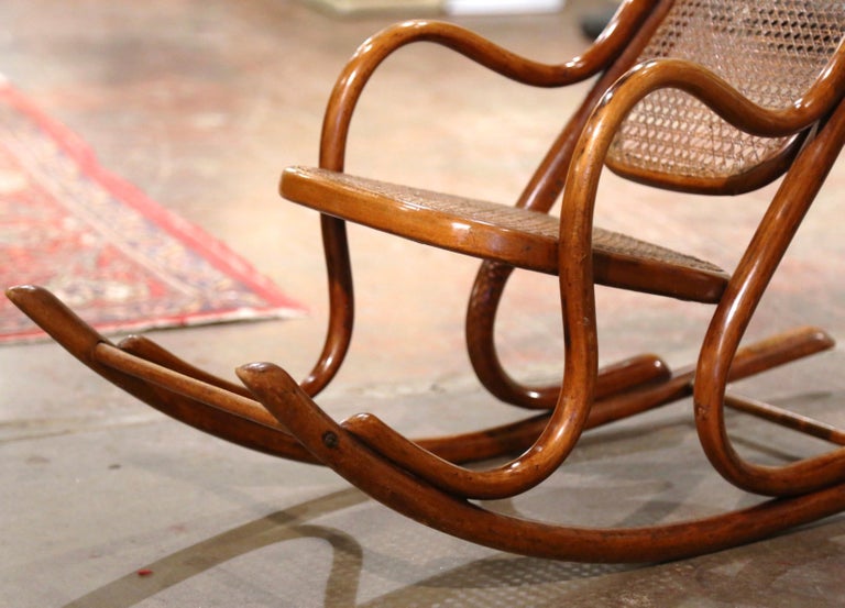 Early 20th Century French Thonet Style Bentwood and Cane Child Rocking ...