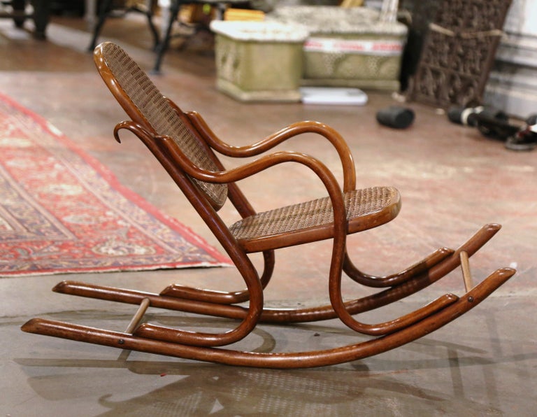 Early 20th Century French Thonet Style Bentwood and Cane Child Rocking ...
