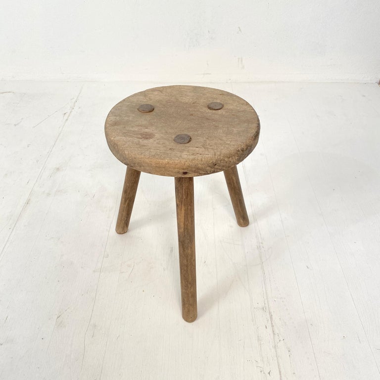 Early 20th Century French Wabi Sabi 3-Leg Milking Stool in Ash, around ...