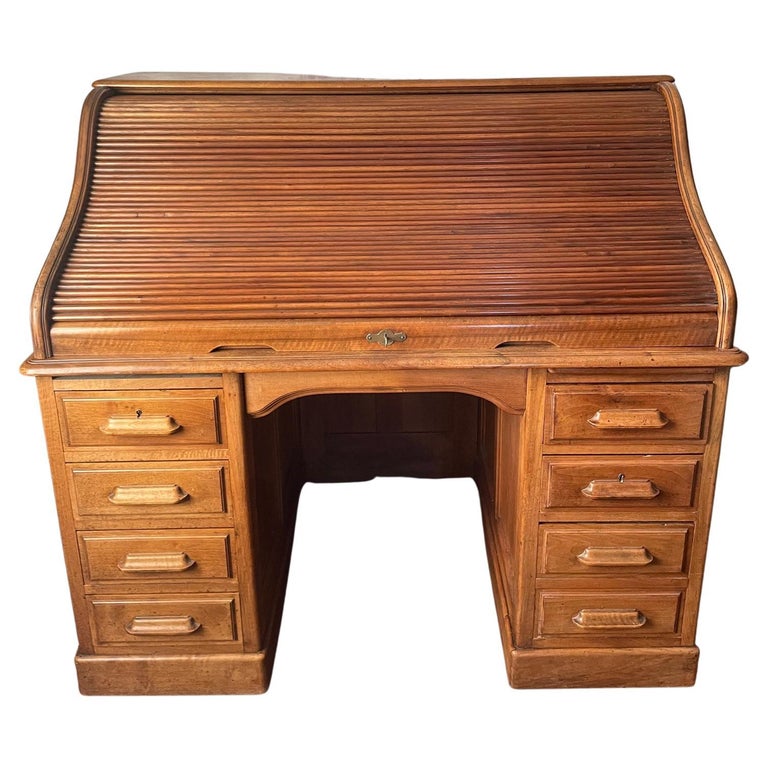 Early 20th Century French Walnut American Rolling Top Desk, 1920s at ...