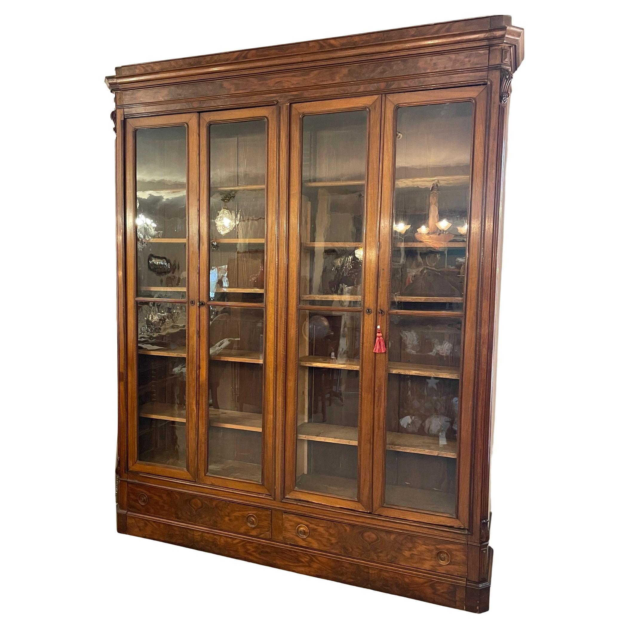 Elegant Bookcase with Sliding Glass Doors, France, Early 20th Century ...