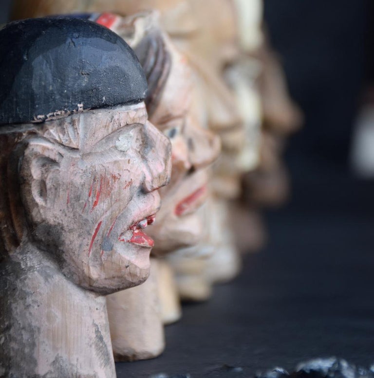 Early 20th Century German Folk-Art Carved Wooden Puppet Heads at 1stDibs