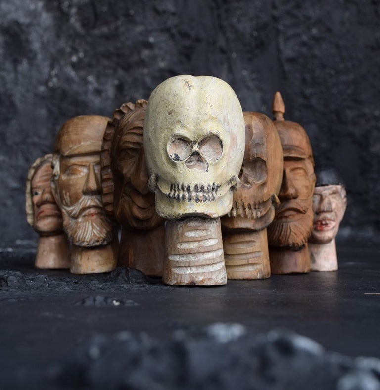 Early 20th Century German Folk-Art Carved Wooden Puppet Heads at 1stDibs