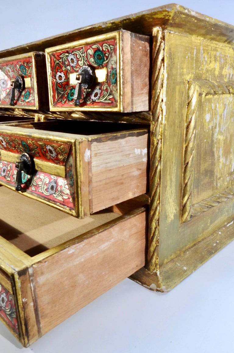 Gold Gilt Chest with Reverse Painted Glass on Stand at 1stDibs