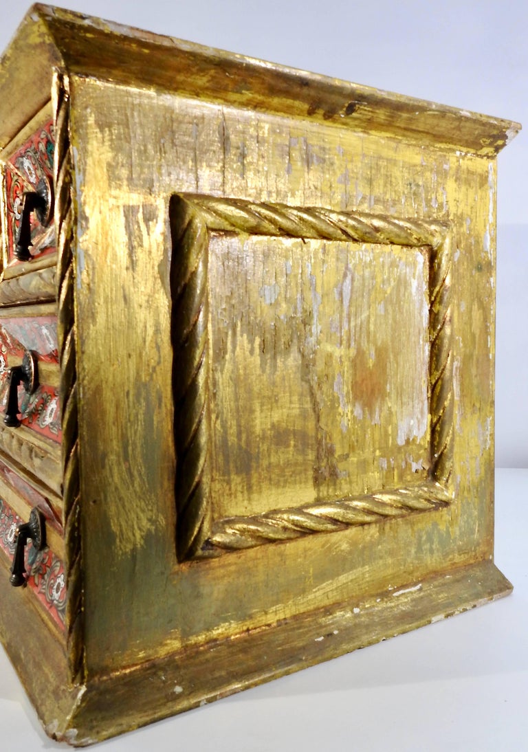 Gold Gilt Chest with Reverse Painted Glass on Stand at 1stDibs