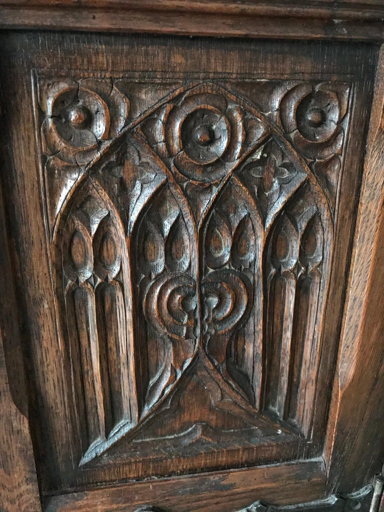 Early 20th Century Gothic Revival Carved Oak Drinks Cabinet / Dry Bar W ...