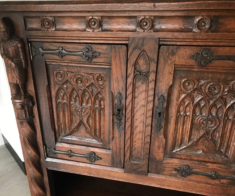 Early 20th Century Gothic Revival Carved Oak Drinks Cabinet / Dry Bar W ...