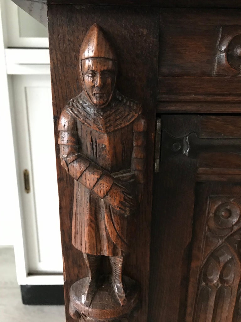 Early 20th Century Gothic Revival Carved Oak Drinks Cabinet / Dry Bar W ...