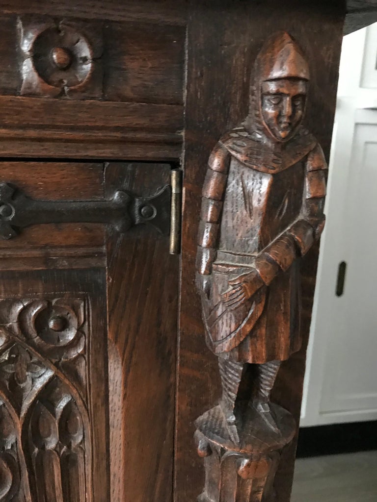 Early 20th Century Gothic Revival Carved Oak Drinks Cabinet / Dry Bar W ...