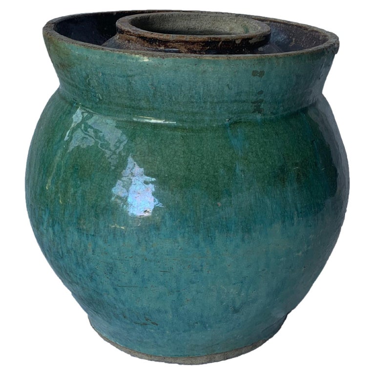 Chinese Ceramic Green Glazed 'Shiwan' Fermentation Jar at 1stDibs
