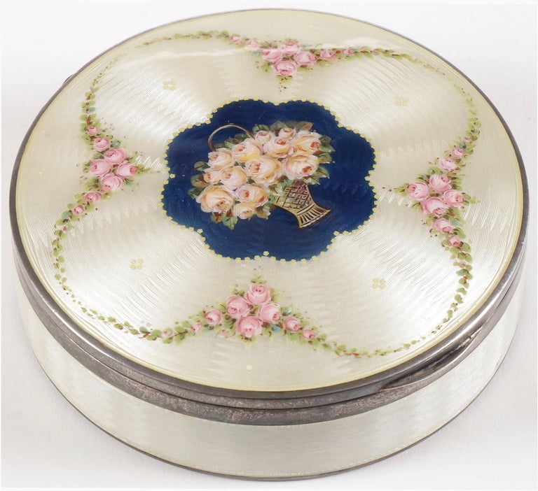 Early 20th Century Guilloché Enamel Powder Box For Sale at 1stDibs