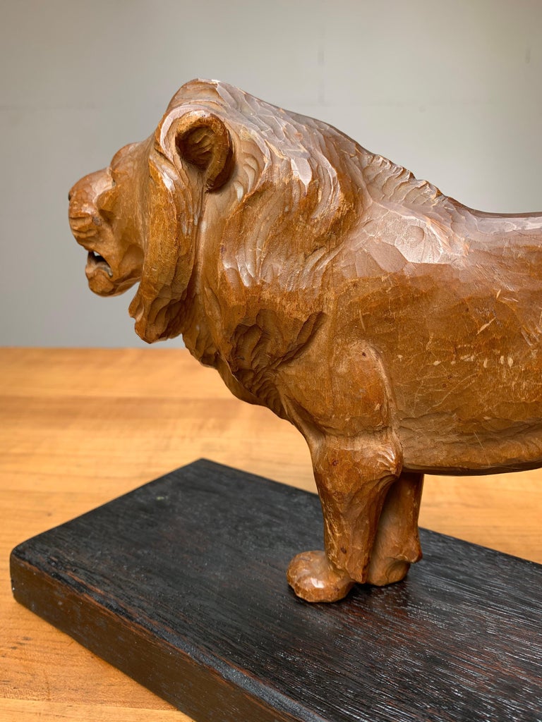 Early 20th Century Hand-Carved Lion Sculpture Statue on Base, King of ...
