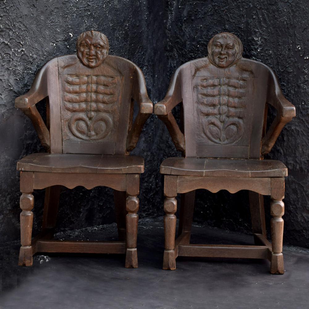 Early 20th Century Hand Carved Oak Anthropomorphism Chairs by J.B ...