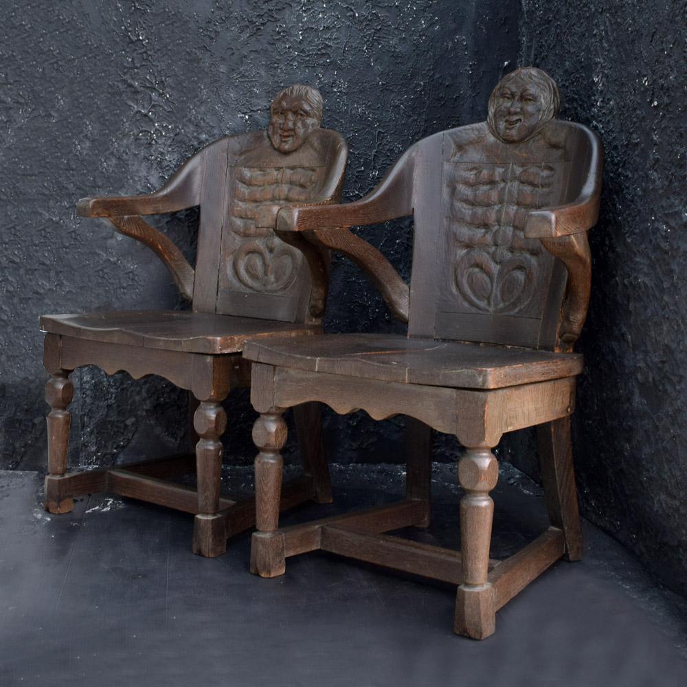 Early 20th Century Hand Carved Oak Anthropomorphism Chairs by J.B ...