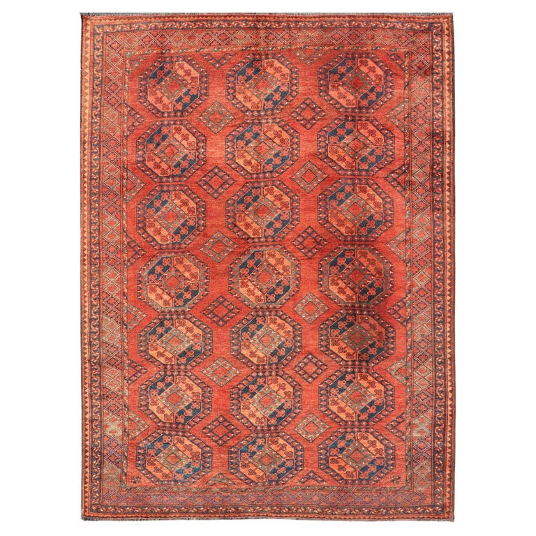Early 20th Century Hand-Knotted Turkomen Ersari Rug in Wool with Gul ...