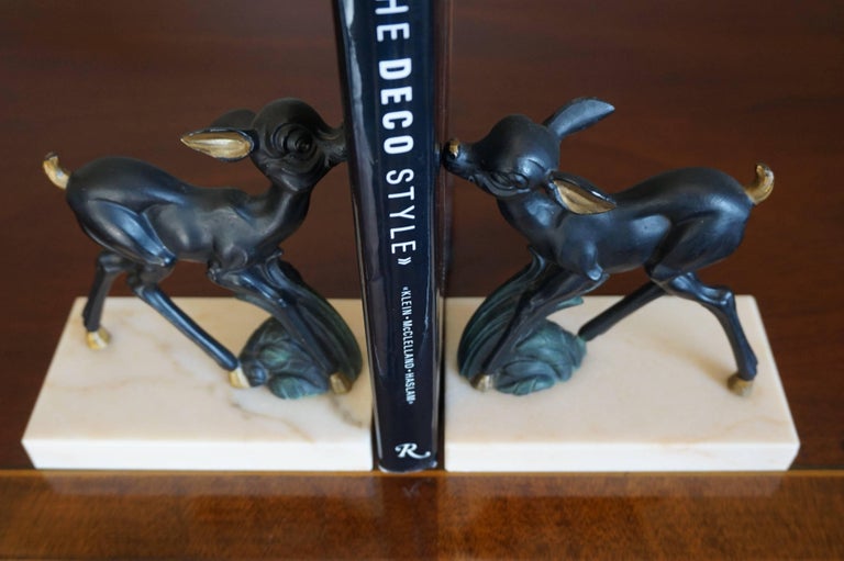 Early 20th Century Hand-Painted Art Deco Bookends w. Bambi Like Deer ...