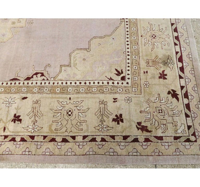 Early 20th Century Handmade Agra Room Size Rug in Pale Purple and Beige ...