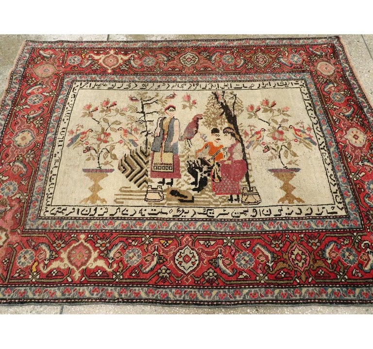 Early 20th Century Handmade Caucasian Karabagh Pictorial Accent Rug ...