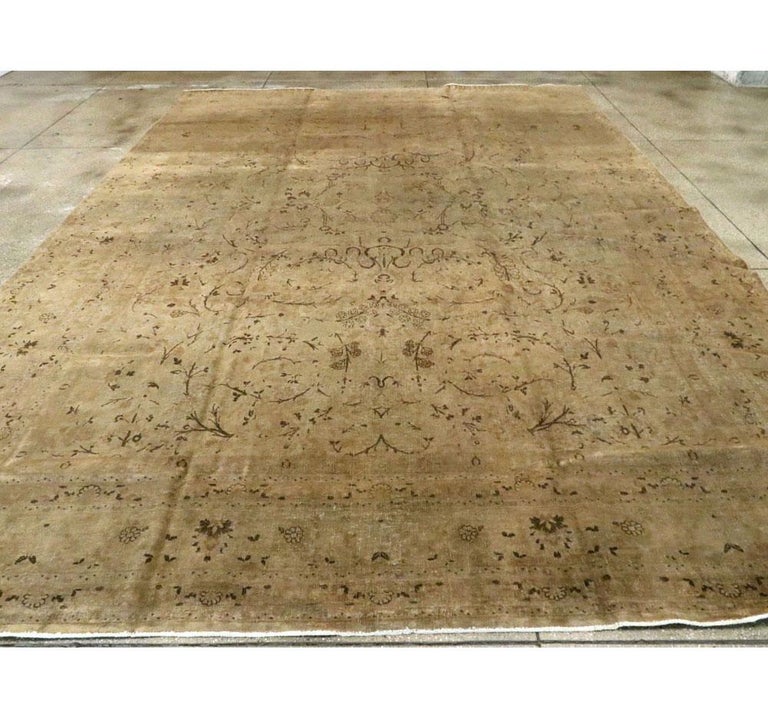 Early 20th Century Handmade Persian Large Area Rug in Golden Brown For ...