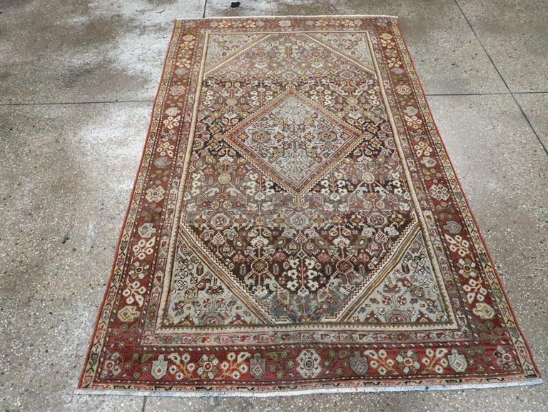 Early 20th Century Handmade Persian Mahal Accent Rug For Sale at 1stDibs