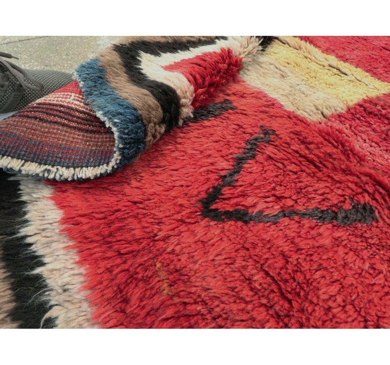 Handmade Persian Nomadic Square Shag Rug in Red For Sale at 1stDibs