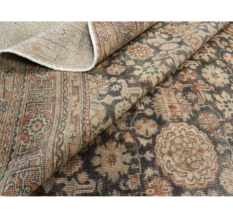 Early 20th Century Handmade Persian Room Size Carpet In Charcoal and ...