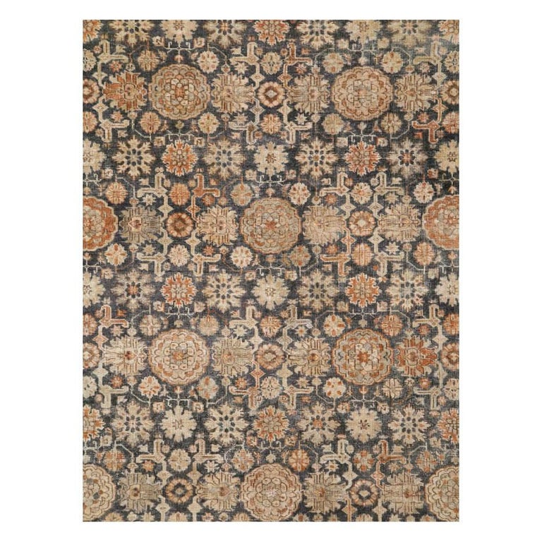 Early 20th Century Handmade Persian Room Size Carpet In Charcoal and ...