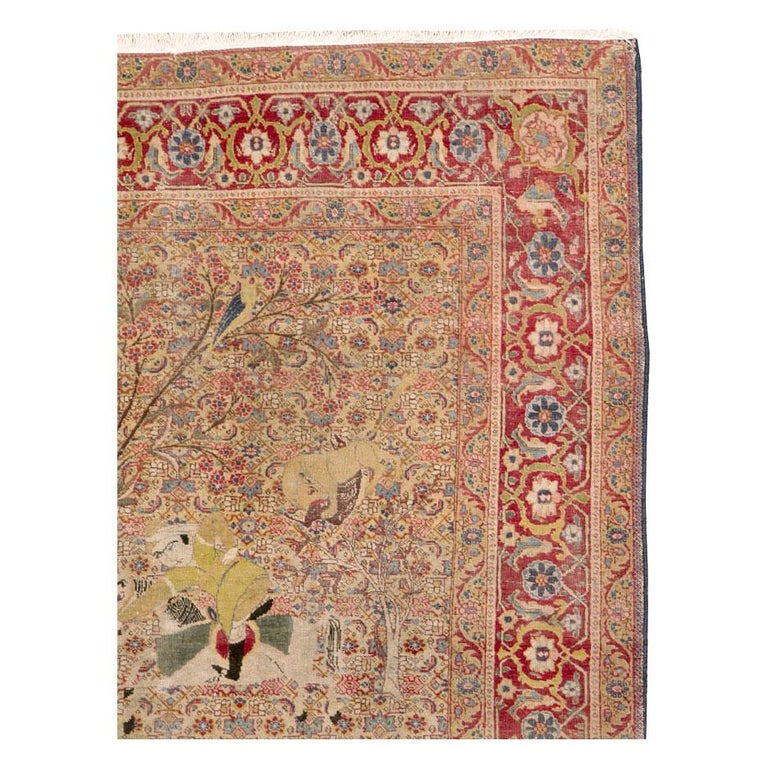 Early 20th Century Handmade Persian Tabriz Hunting Scene Pictorial ...