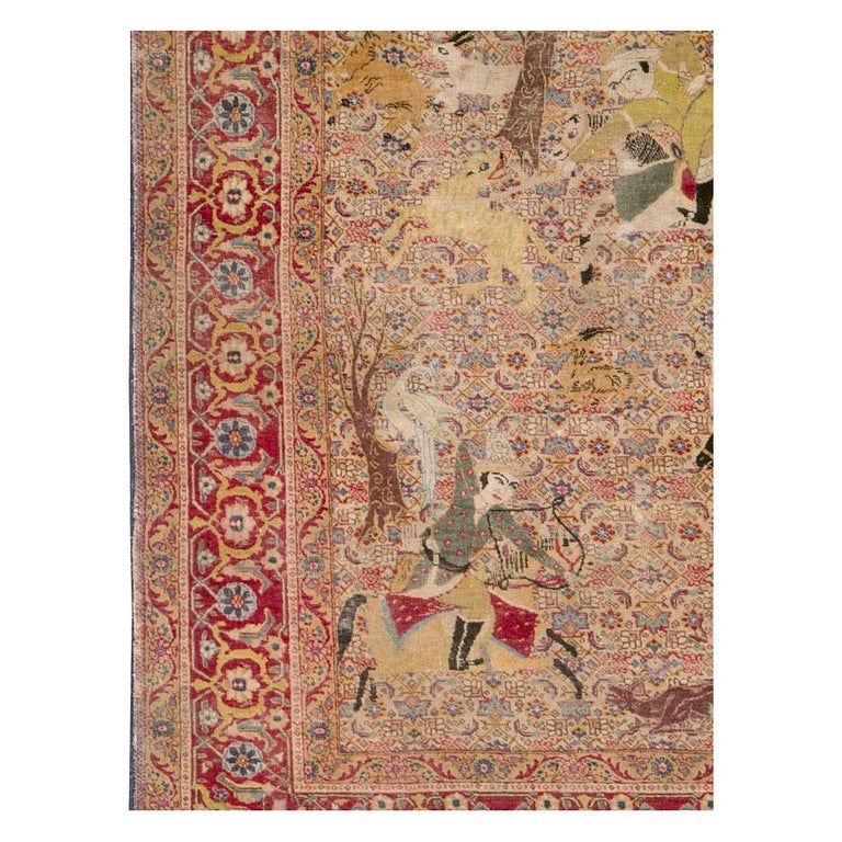 Early 20th Century Handmade Persian Tabriz Hunting Scene Pictorial ...
