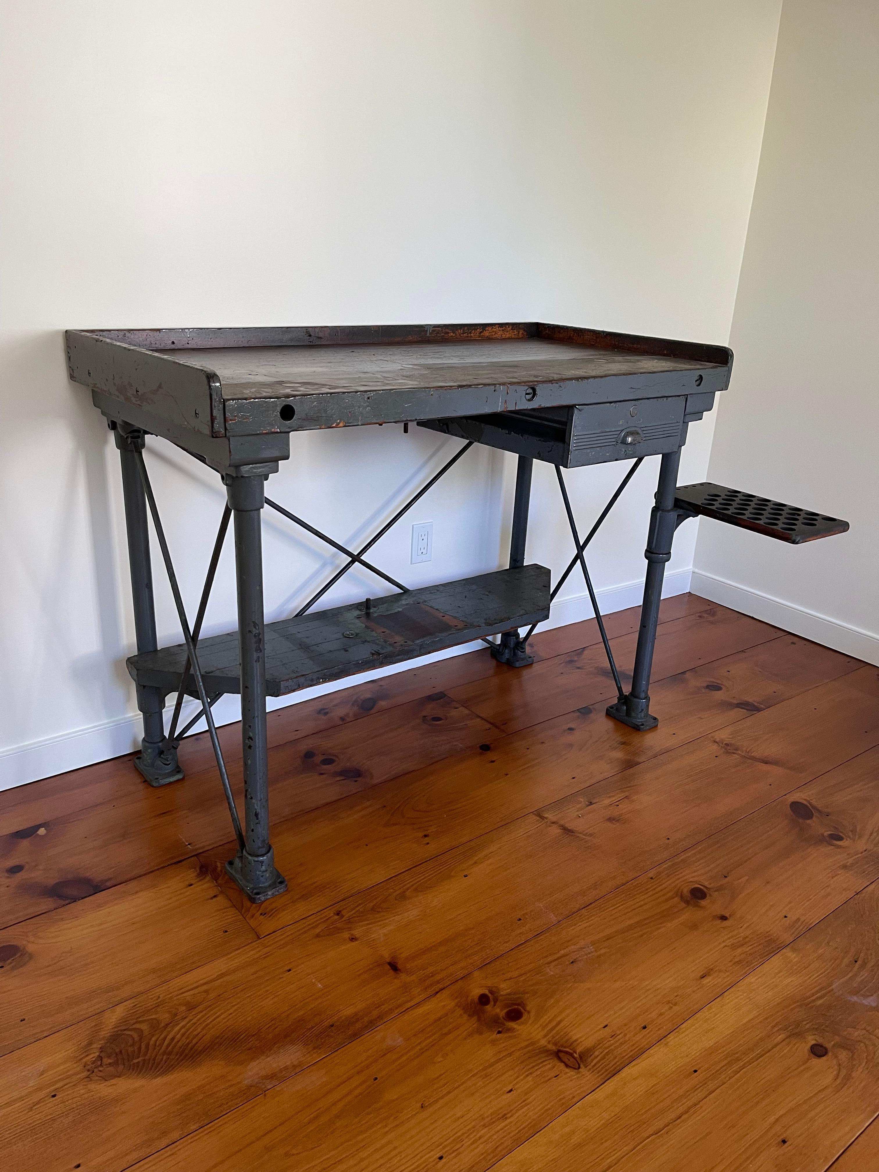 .Early 20th Century Heavy Industrial Workbench Desk For Sale at 1stDibs