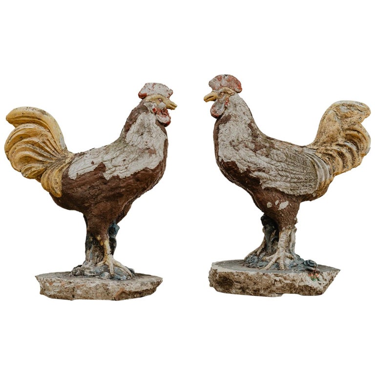 Early 20th Century Hen and Rooster, Reconstituted Stone at 1stDibs